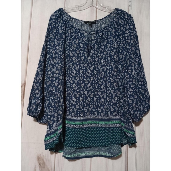 Fred David | Tops | Fred David Blouse Womens Xl Blue Floral Boho ...